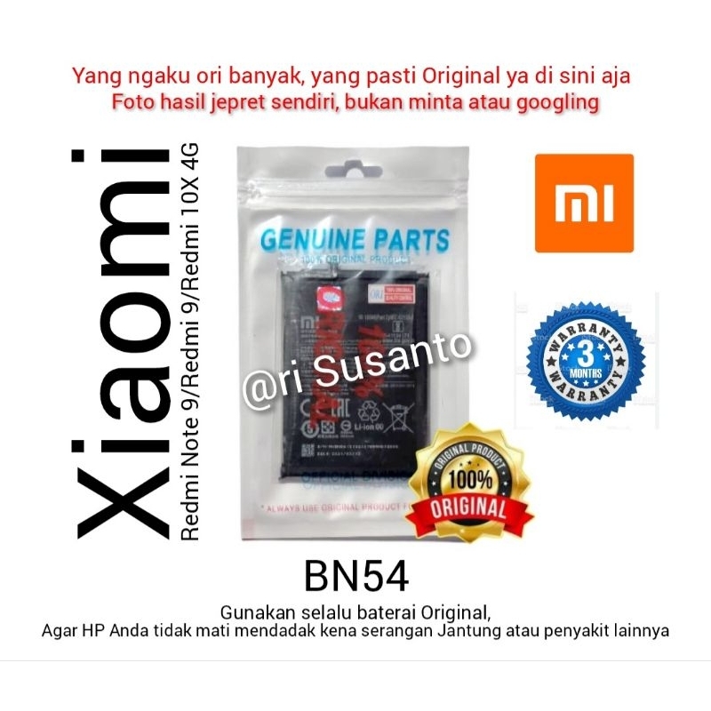 Jual Baterai Xiaomi Redmi Note 9 / Redmi 9 / Redmi 10X 4G BN54 Asli ...