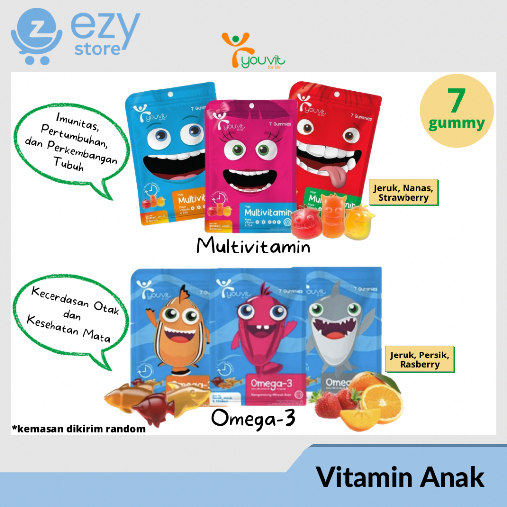 Jual Youvit Multivitamin Omega-3 Gummy Anak 7 Hari / Yupi Anak Sehat ...