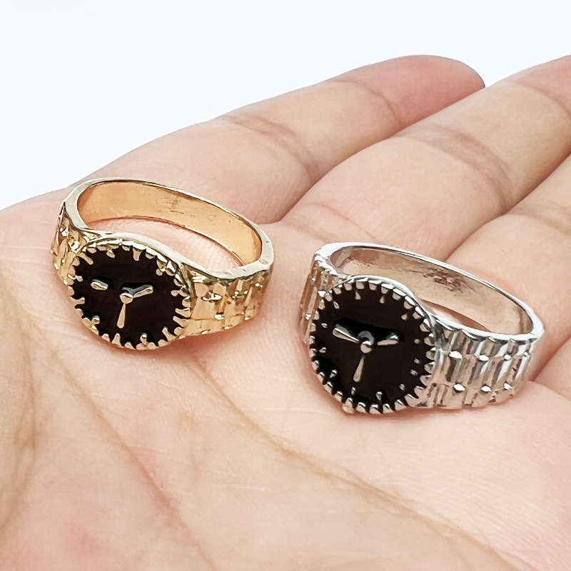 Jual Clock Ring Cincin Model Miniatur Jam Tangan Metal Perak Emas
