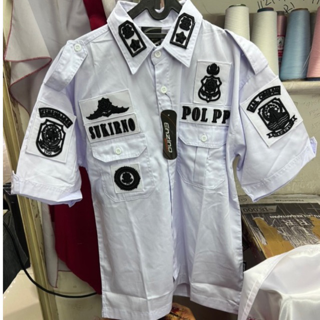Jual Kemeja Putih Satpol pp Pol pp Plus Atribut Timbul 3D | Shopee ...
