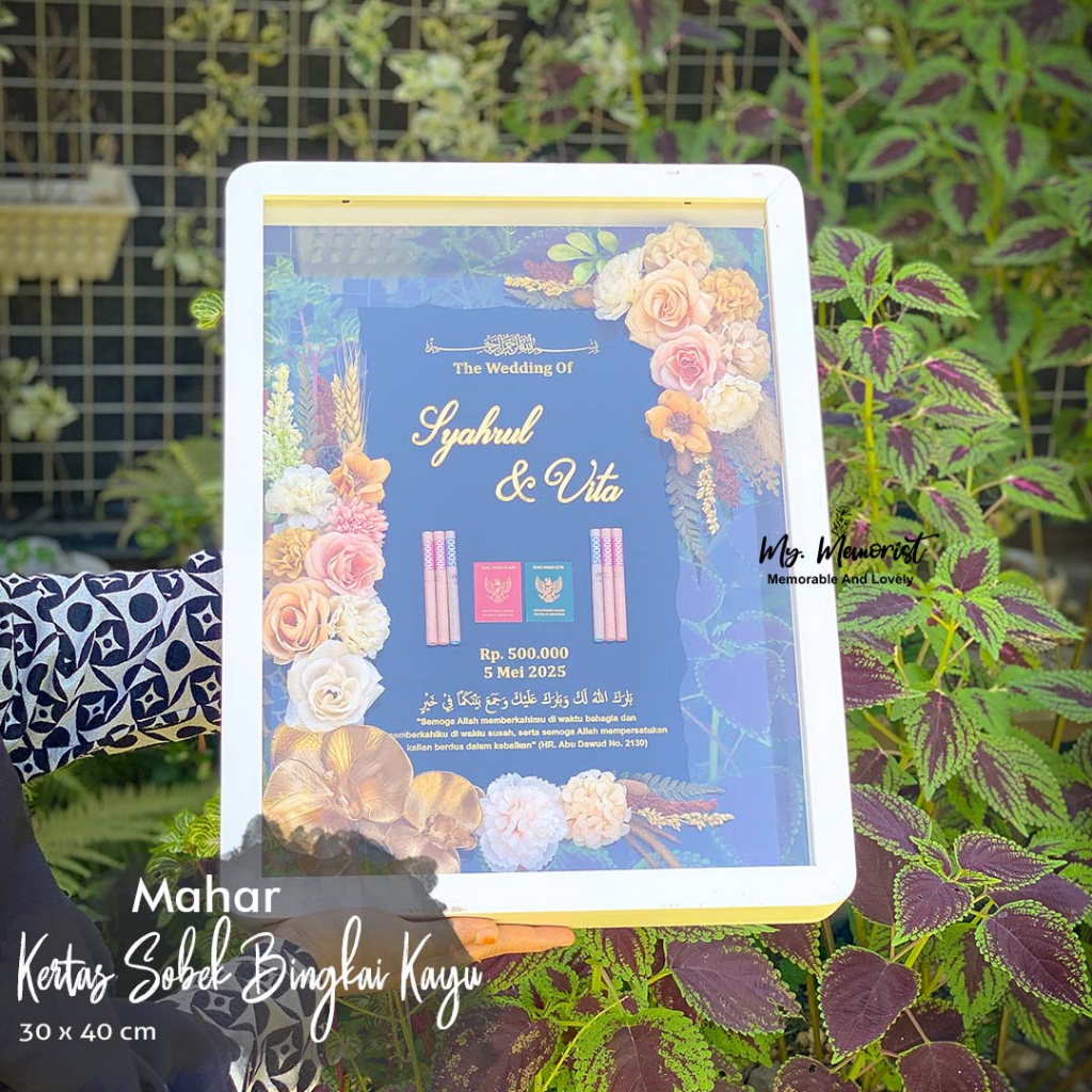 Jual Mahar Kertas Sobek Bahan Akrilik Bunga Rustic Bingkai Kayu ...