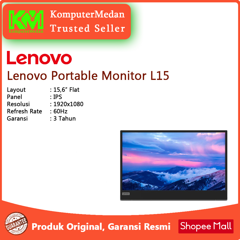 Jual LED MONITOR LENOVO Portable Monitor L15 (15.6"/FHD/IPS/60Hz/USB ...