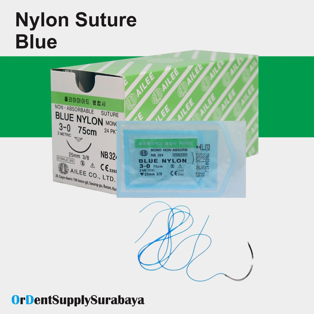 Jual Nylon suture blue allee dental surgical Suture Non Absorbable ...