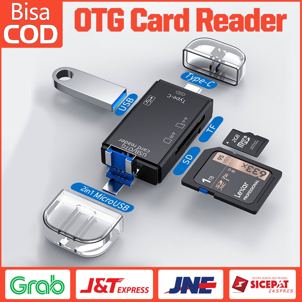 Jual OTG Card Reader 6 in 1 Support USB Type C / USB 2.0 / SD Card ...