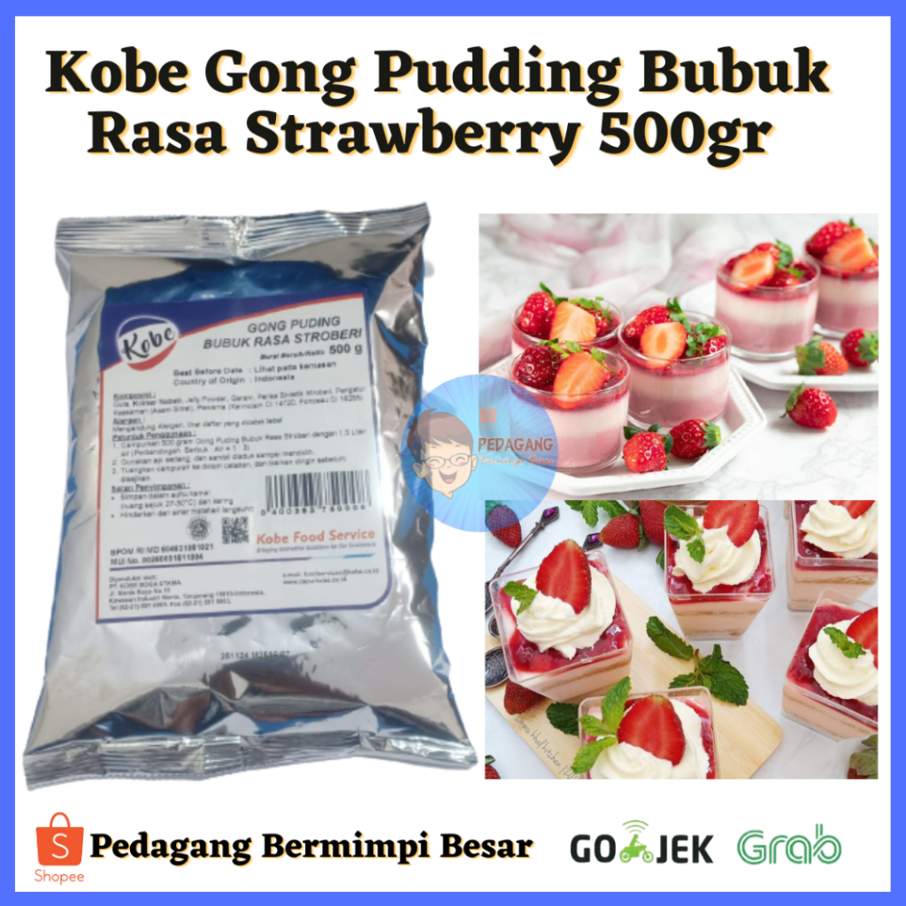 Jual Kobe Pudding Strawberry 500g/ Kobe Gong Pudding Bubuk Rasa ...