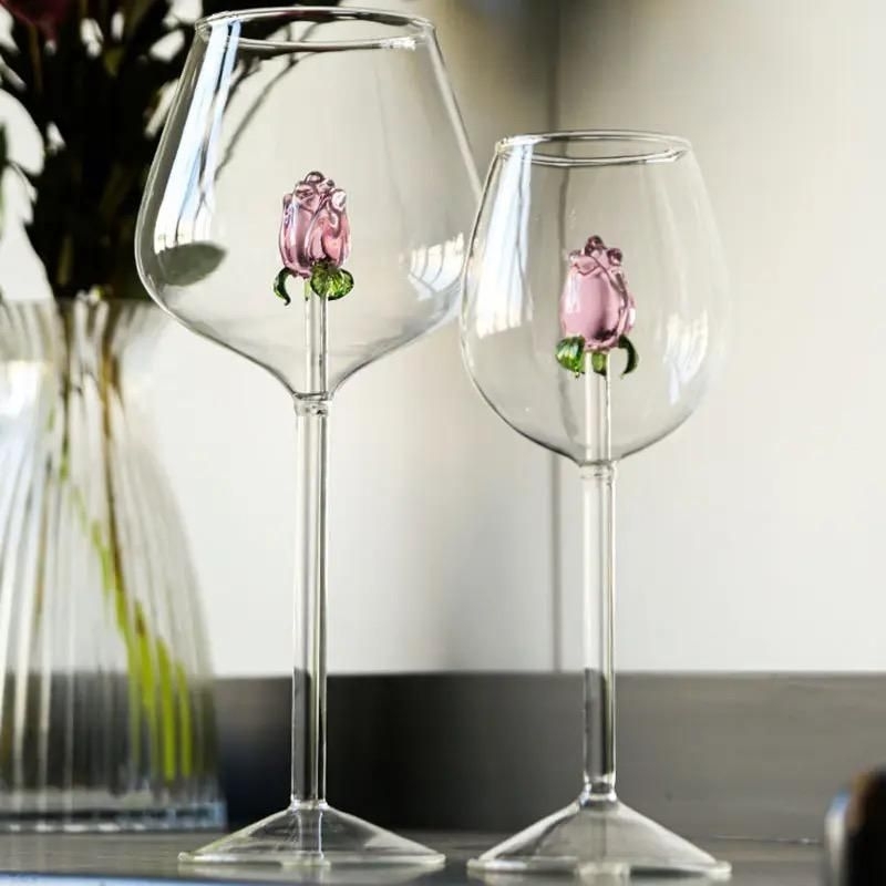 Jual Gelas Kaca Kaki Bening Bunga Unik Mewah Isi 6 Wine Glass Flower ...