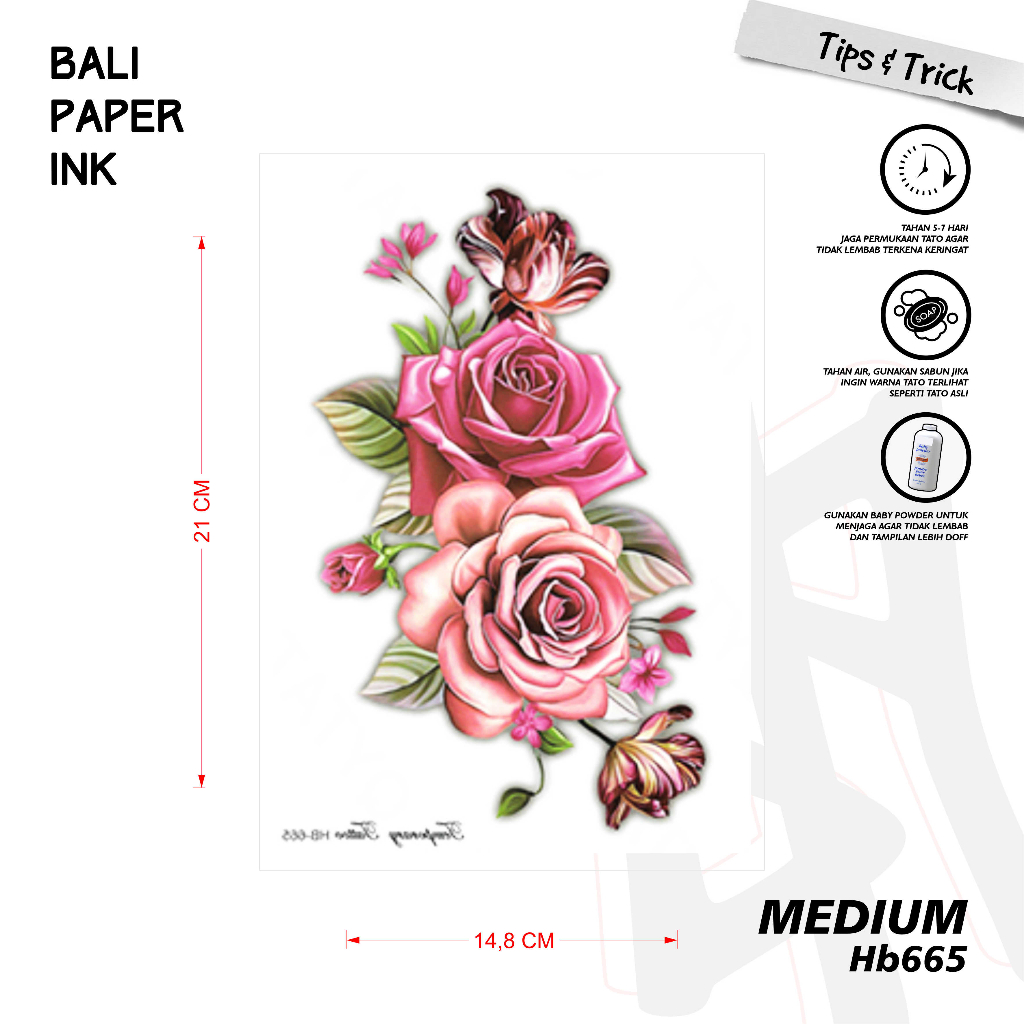 Jual Tato Mawar HB665 - Basic Temporary Tattoo - By Bali Paper Ink ...