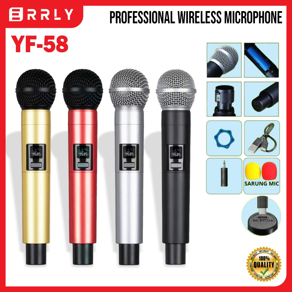 Jual ERRLY YF-58 Mic Microphone Karaoke Profesional Wireless UHF Mic ...