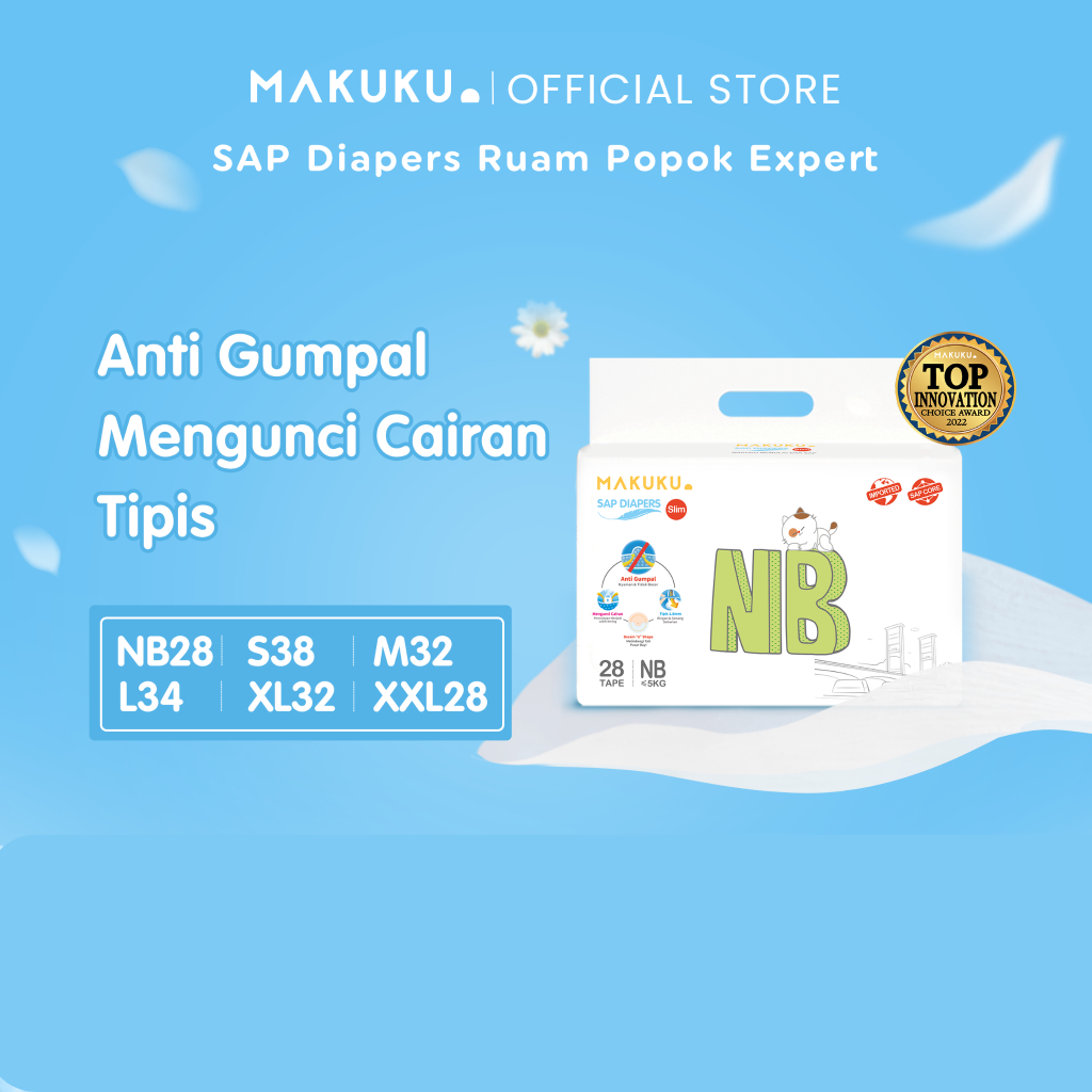 Jual MAKUKU SAP Diapers Slim NB28 / Popok bayi Tipis SAP anti gumpal ...