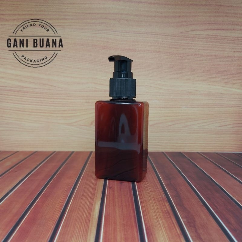Jual BOTOL PUMP 100ML KOTAK AMBER/COKLAT TUTUP HITAM | Shopee Indonesia