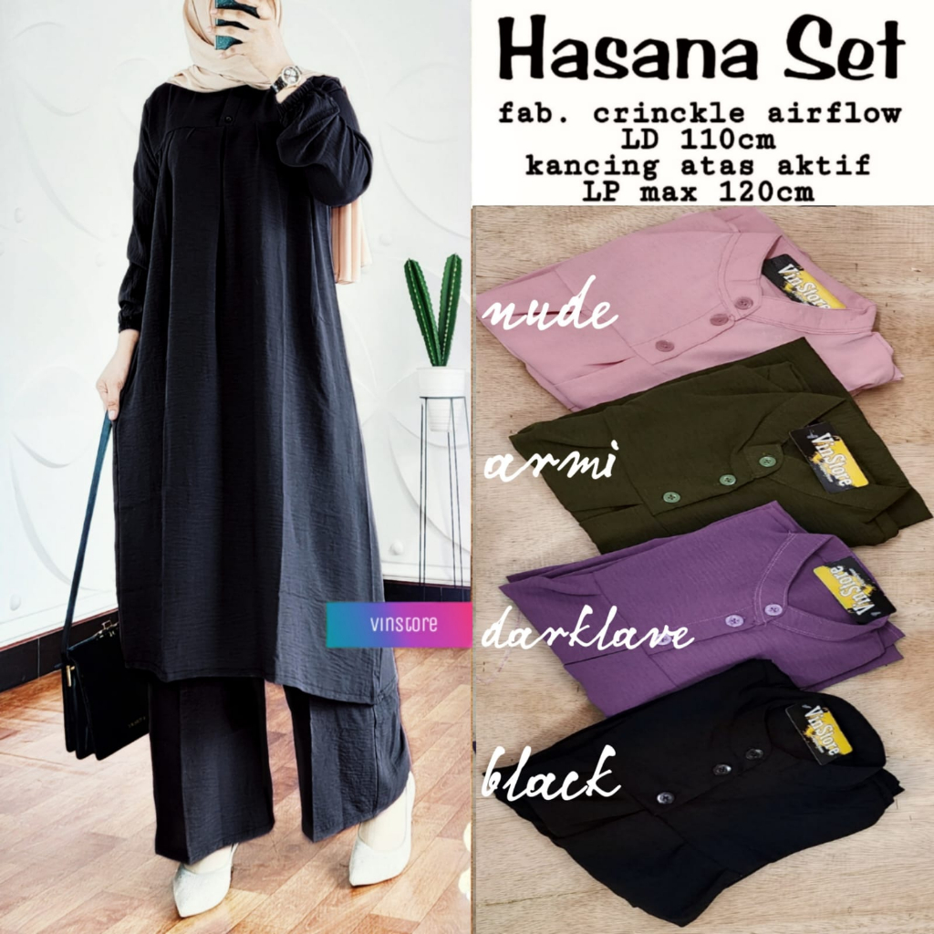 Jual Hasana One Set Polos Crinkle Airflow One Set Crinkle Setelan ...
