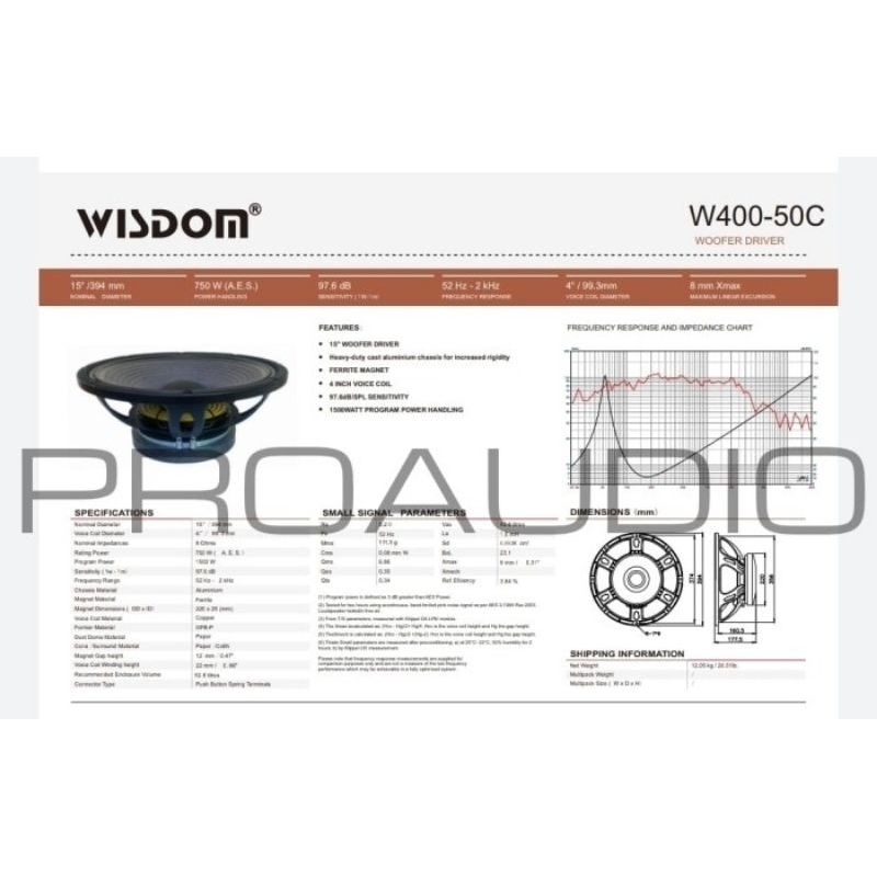 Jual Komponen Speaker Wisdom 15 Inch W400-50C W400 50 C W 400-50C ORIGINAL | Shopee Indonesia