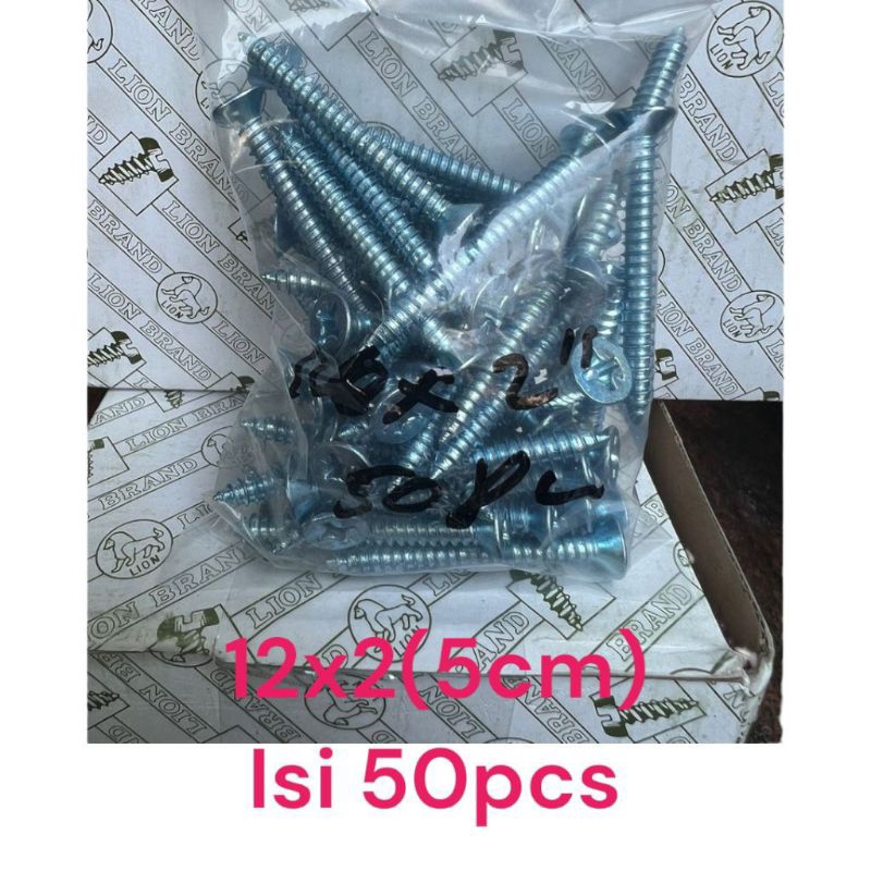 Jual 50Biji/ F+AB 12 x 2" (panjang 5cm) sekrup tapping lion brand ...