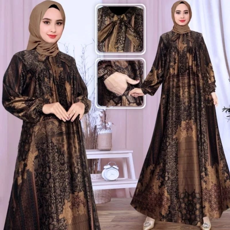 Jual (Ready Jumbo)Gamis Jumbo silk Motif print/gamis silk Premium ...