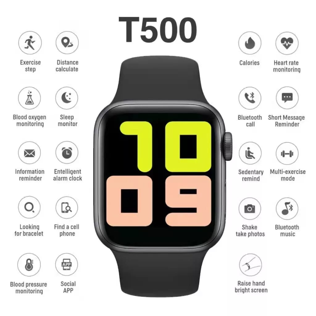 Jual jam tangan smartwatch T500 jam tangan pintar deteksi denyut ...