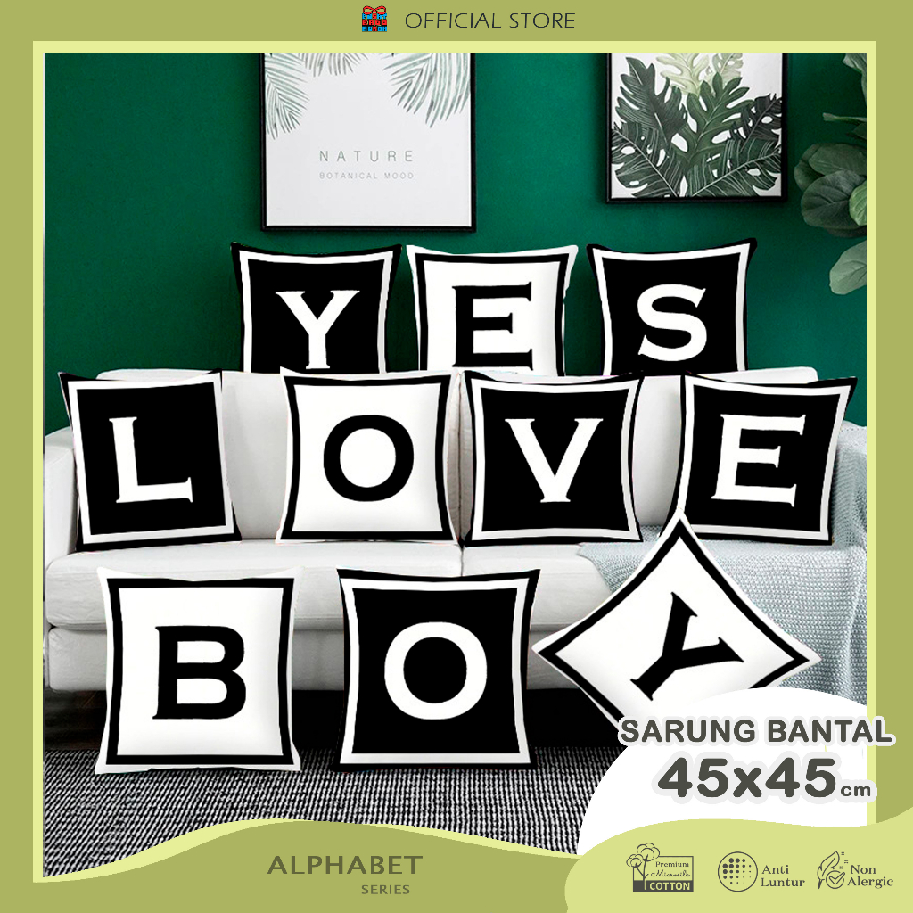 Jual COVER SARUNG Bantal Sofa Print Motif Alphabet Huruf Black White Monochrome Hitam Putih ...