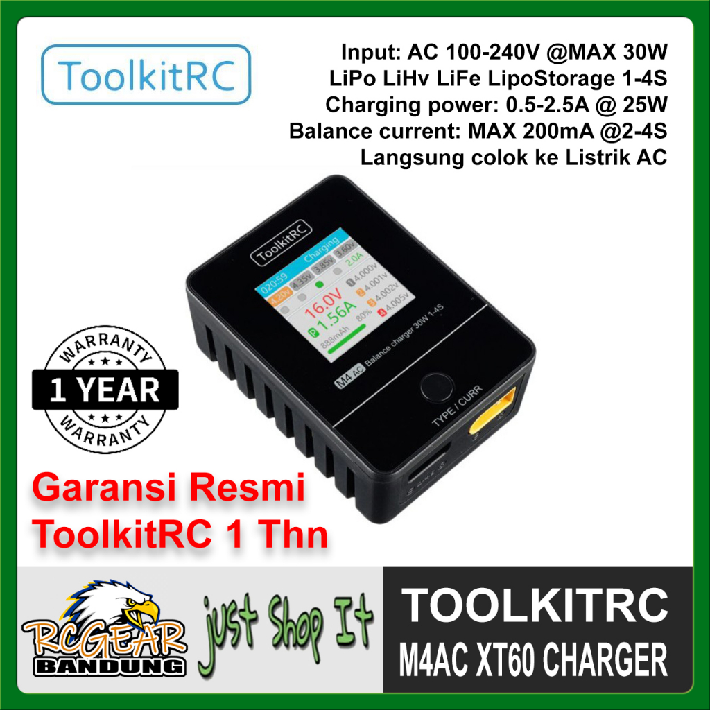 Jual ToolkitRC M4AC 30w LiPO LiFE LiHV Compact AC Smart RC Batteries Charger With XT60 Interface ...