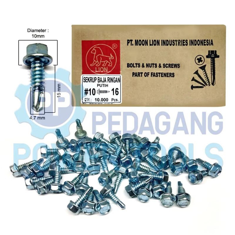 Jual 200pcs 10x16 baut/sekrup/Roofing/Ruping Baja Ringan TERMURAH LION ...