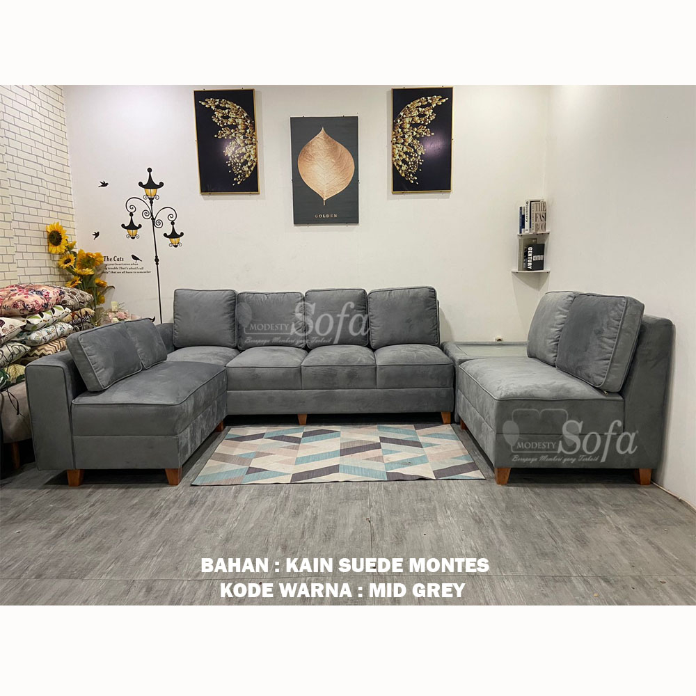 Jual Sofa Ruang Tamu Modesty L 4 seater Sudut Fensi + Meja Sudut + Meja ...