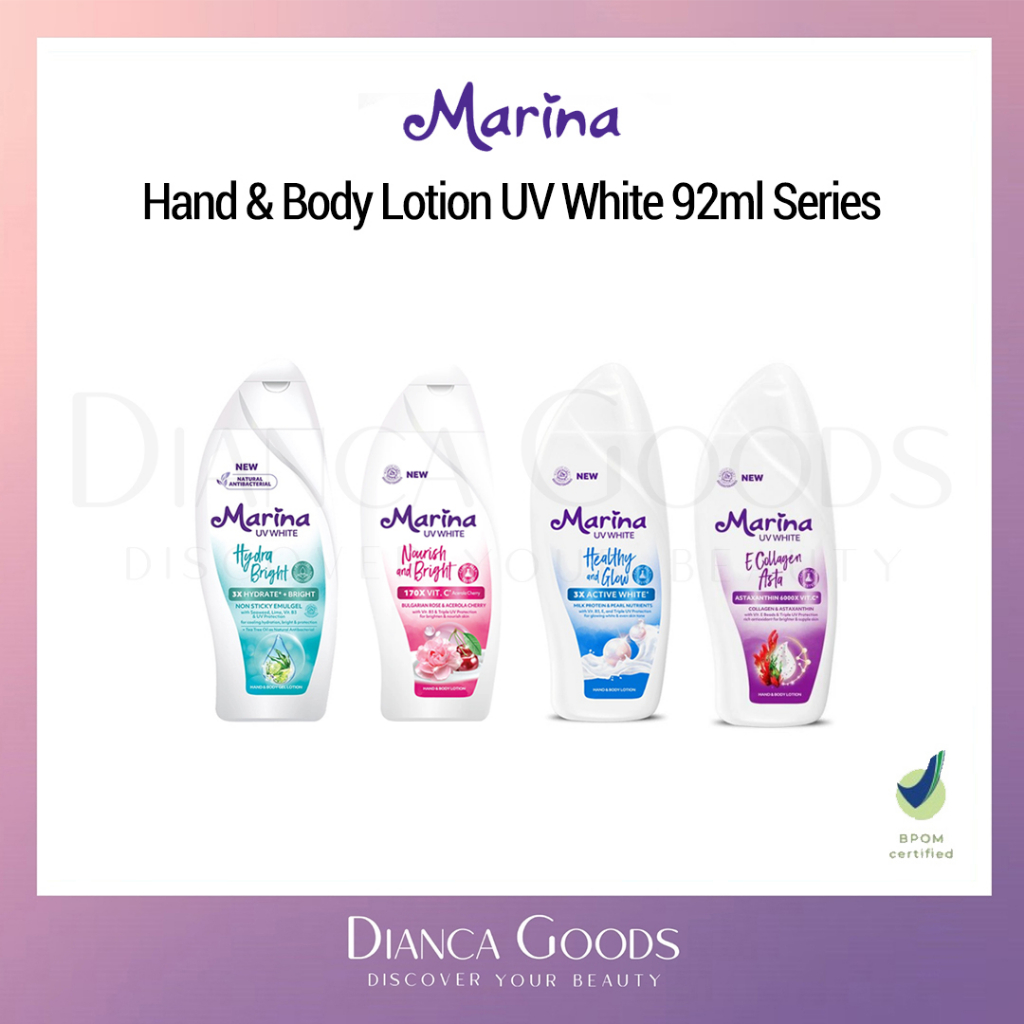 Jual MARINA Hand & Body Lotion UV White 92ml Series | Nourish & Bright ...