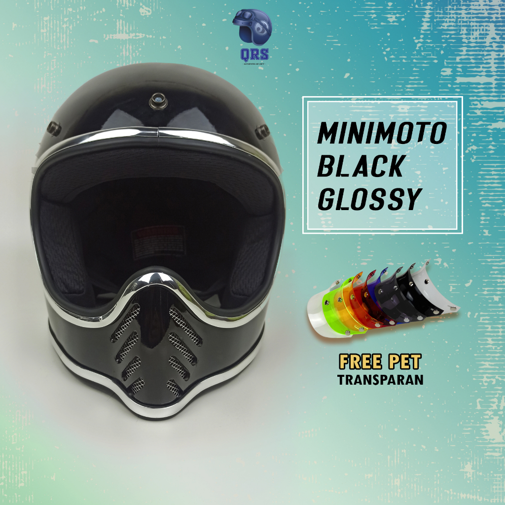 Jual HELM MINIMOTO RIDER RETRO CUSTOM BLACK GLOSSY FREE PET TRANSPARAN ...