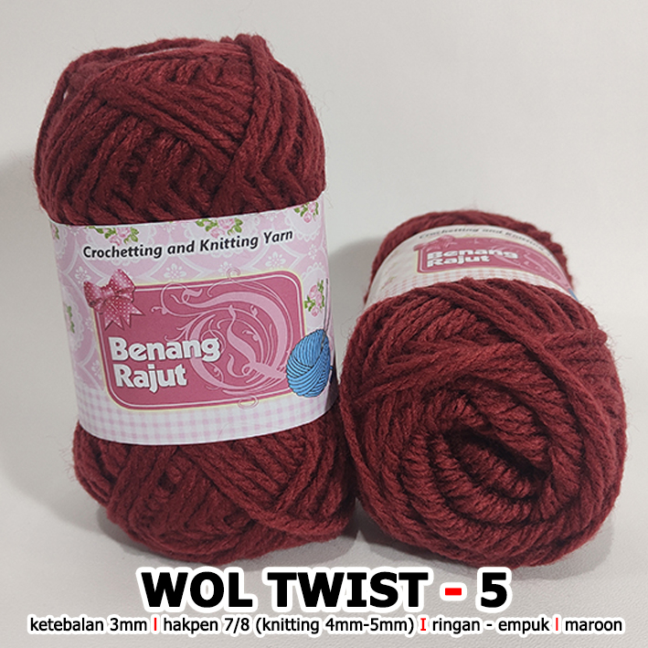 Jual BENANG RAJUT WOL TWIST 5 MAROON | Shopee Indonesia