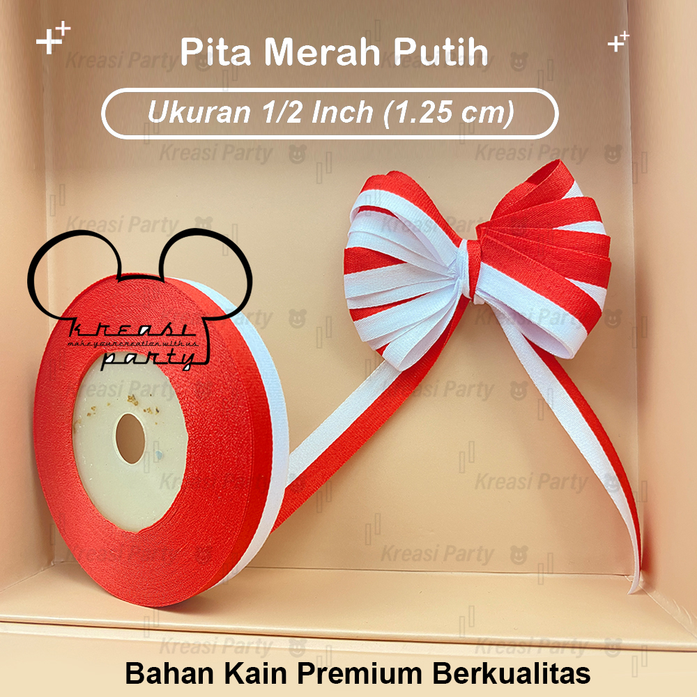 Jual Pita Satin Merah Putih 1/2 inch / Pita Merah Putih / Pita Kain ...