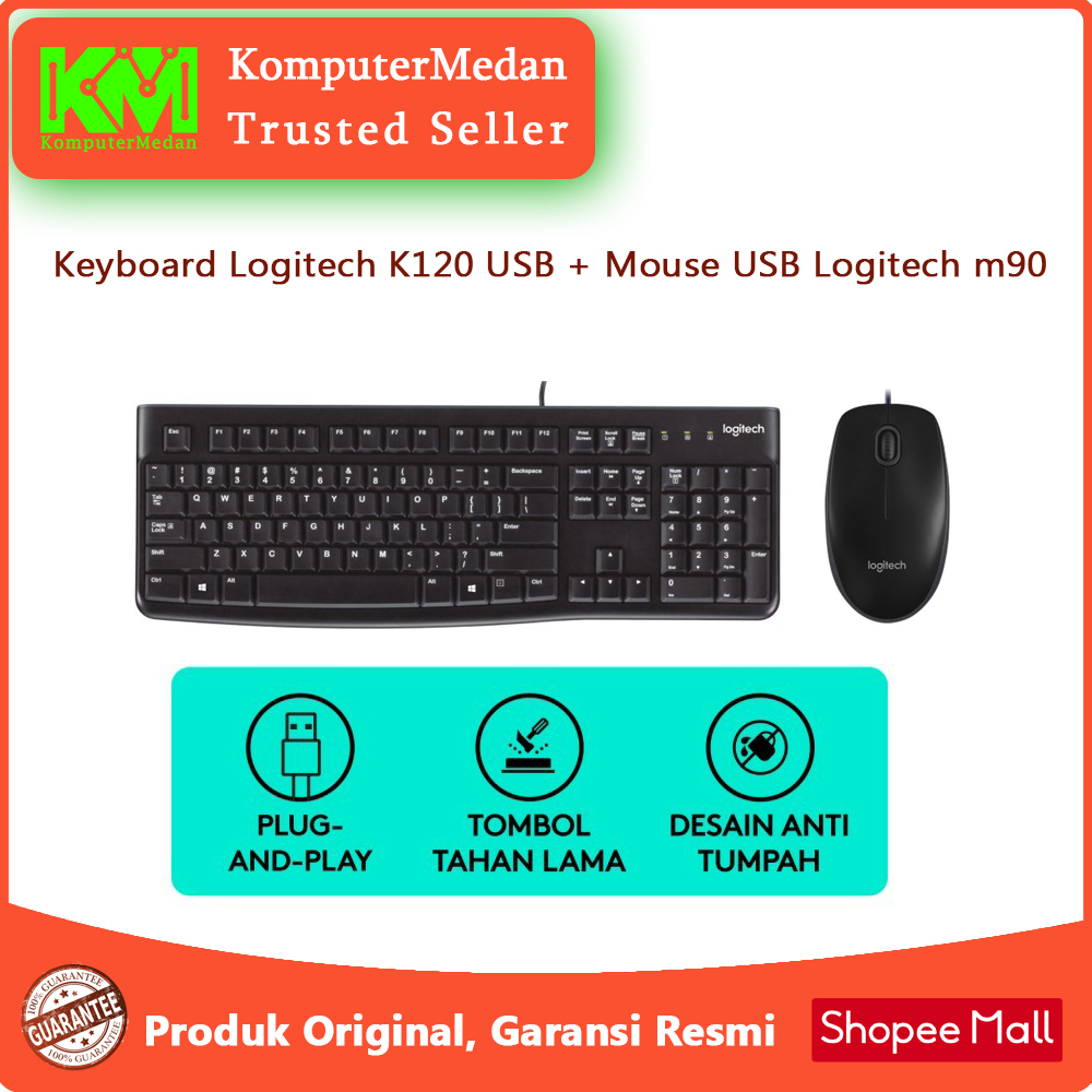 Jual Keyboard Logitech K120 USB + Mouse USB Logitech M90 (pisah kotak) | Shopee Indonesia