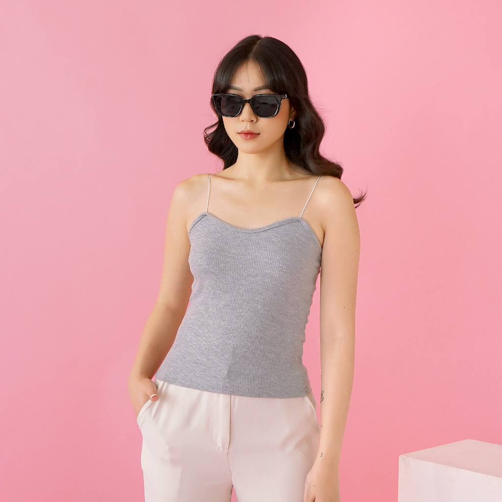 Jual OROY Tanktop Basic Korean Tank Top Tali Spaghetti Polos Rib Knit ...
