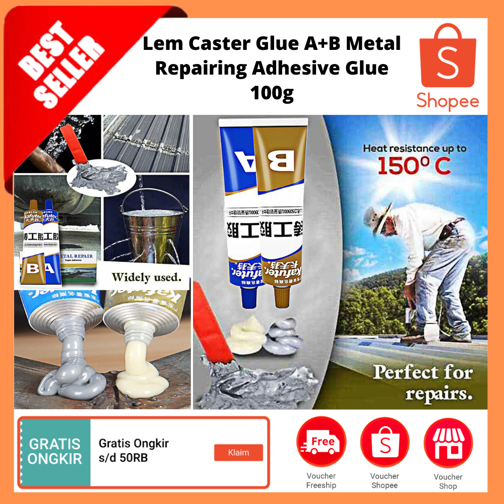 Jual Lem Caster Glue A+B Metal Repairing Adhesive Glue 100g / Perekat ...