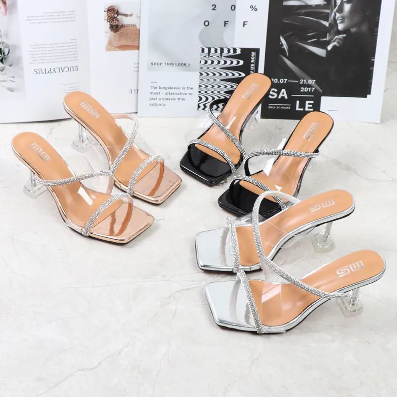 Jual JN 005 sandal wanita high heels hak kaca strap tali gliter mika ...