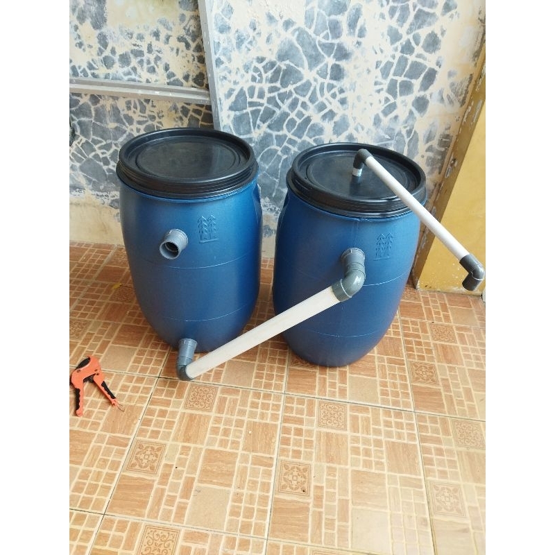 Jual ember bio filter kolam ikan koi 2 tong uk 80L output 1 1/2 inch ...