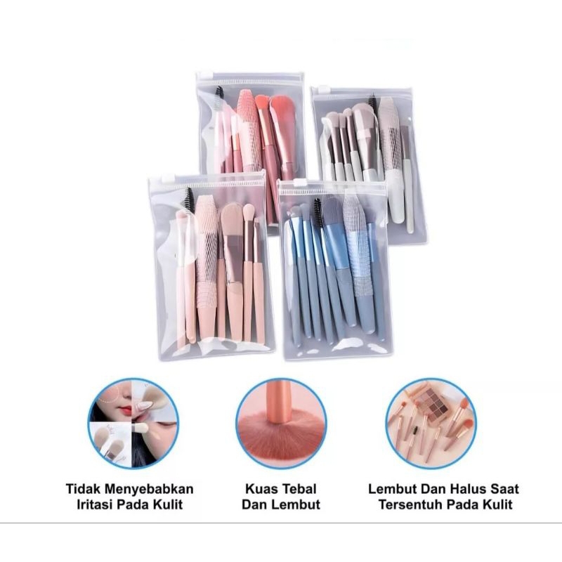 Jual Kuas Set Make Up 8 Pcs + Pouch Set Mini Travel Make Up Brush ...