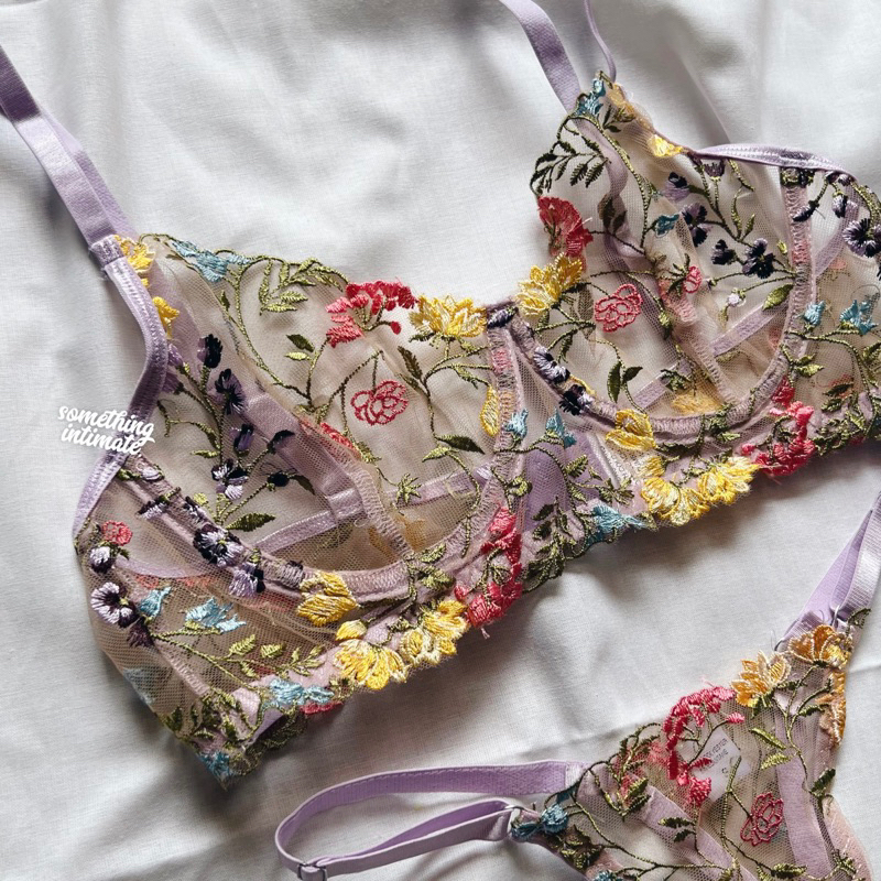 Jual [BRA] SLOAN & SHERA Floral Embroidered Lace Bra Lingerie Cup ...