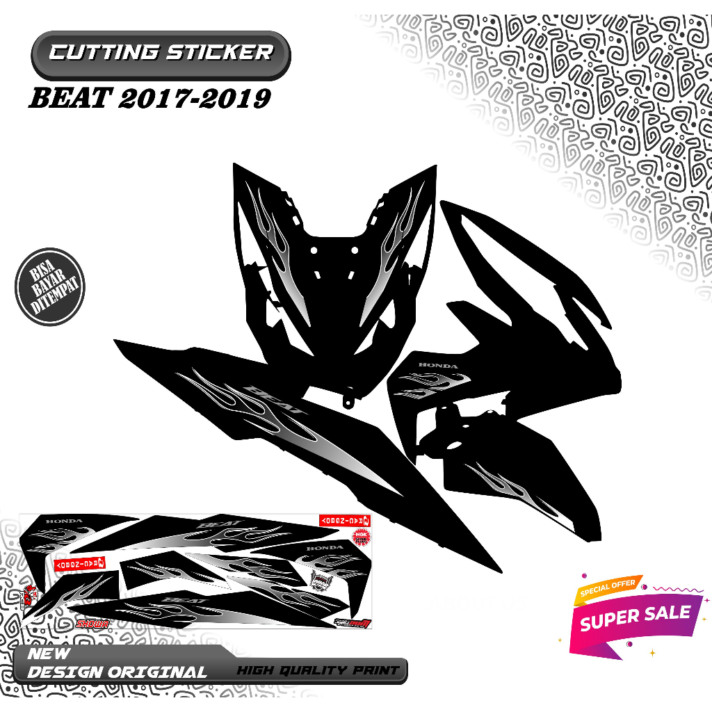 Jual stiping sticker variasi beat new 2017-2019 motif api keren ...