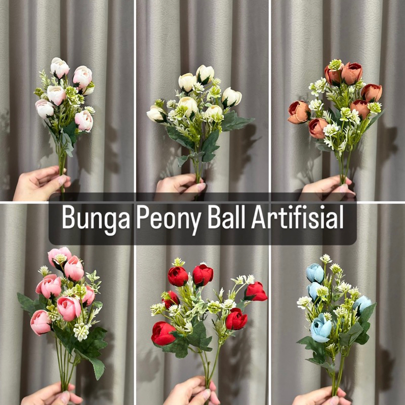 Jual Bunga Peony Ball Artificial / Bunga Palsu / Kering / Plastik Mini ...