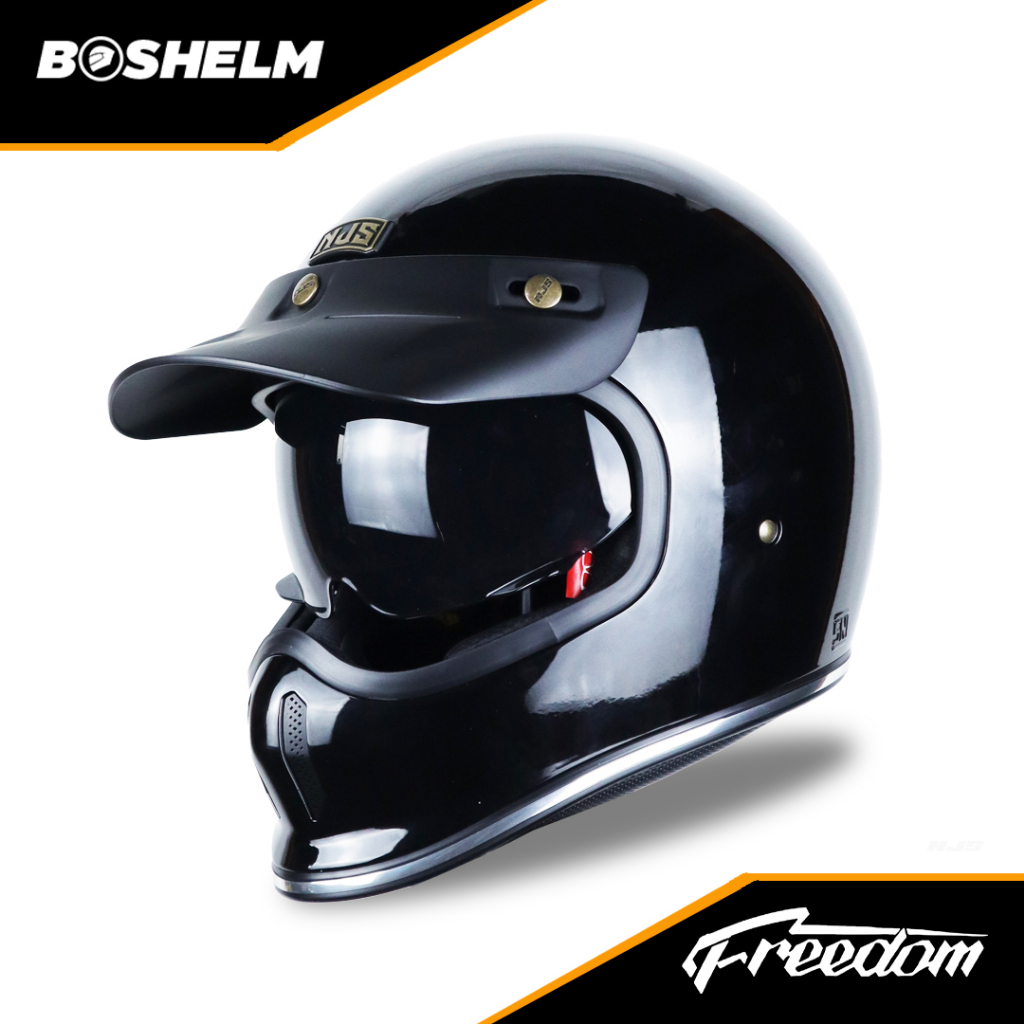 Jual BOSHELM Helm NJS Freedom Solid HITAM GLOSSY Helm Full Face SNI ...