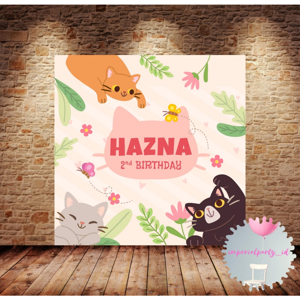 Jual Custom Backdrop Banner Spanduk Happy Birthday Kitty Cat Kucing 2 ...