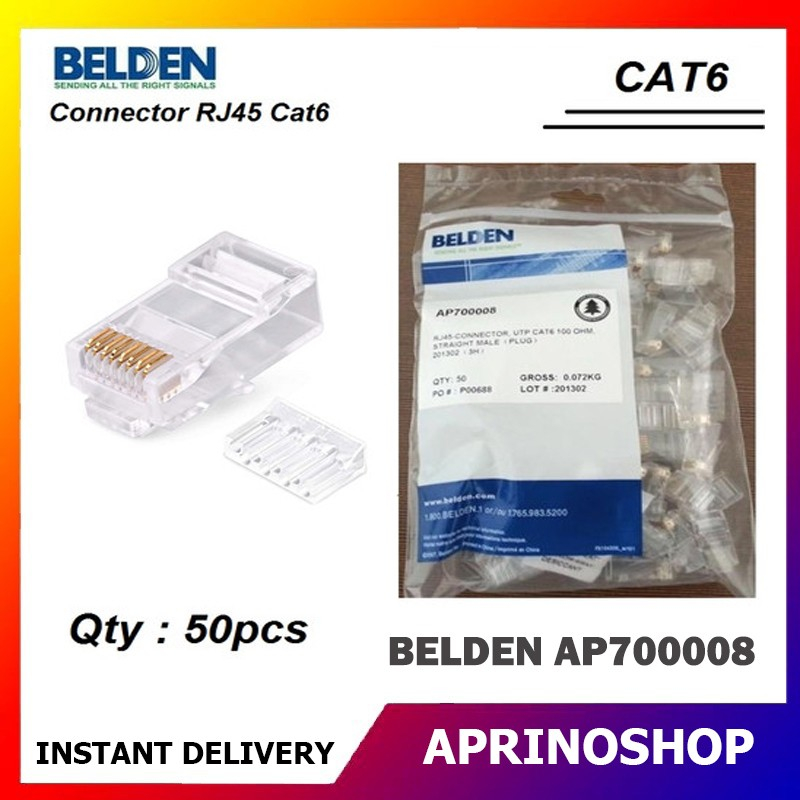Jual Belden RJ45 Cat 6 Original isi 50pcs Connector Konektor RJ45 ...
