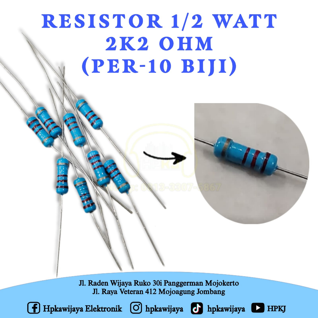 Jual ( 45PCS ) RESISTOR 1/2 WATT 2K2 OHM 1/2watt 2K2 ohm R 1/2 watt ...
