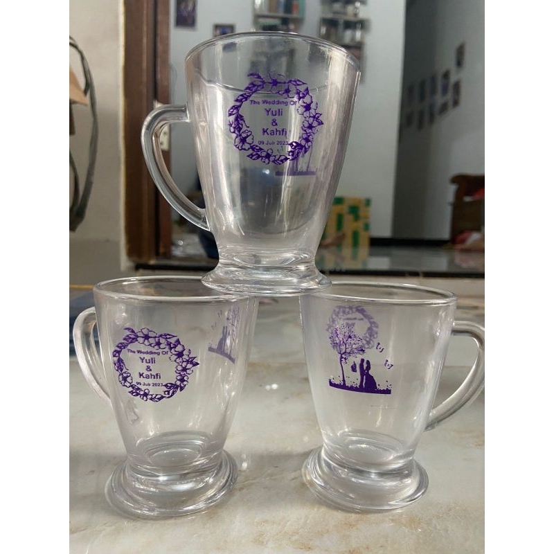 Jual souvernir pernikahan gelas kaca sablon gelas piala bening plus ...