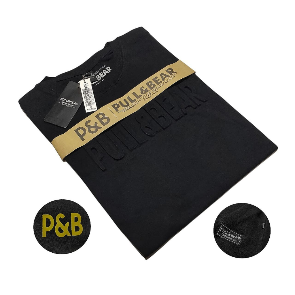 Jual T-Shirt Pull & Bear Embos Timbul Hitam DEWASA l Kaos Pull and Bear ...