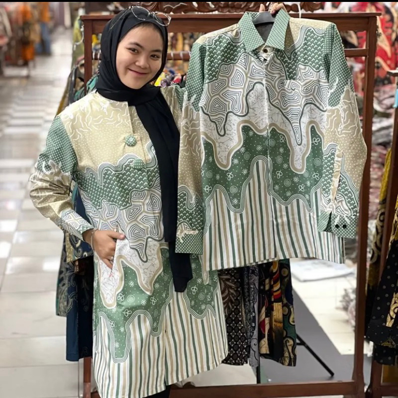 Jual Batik couple hijau sage soft kemeja batik dress batik | Shopee ...