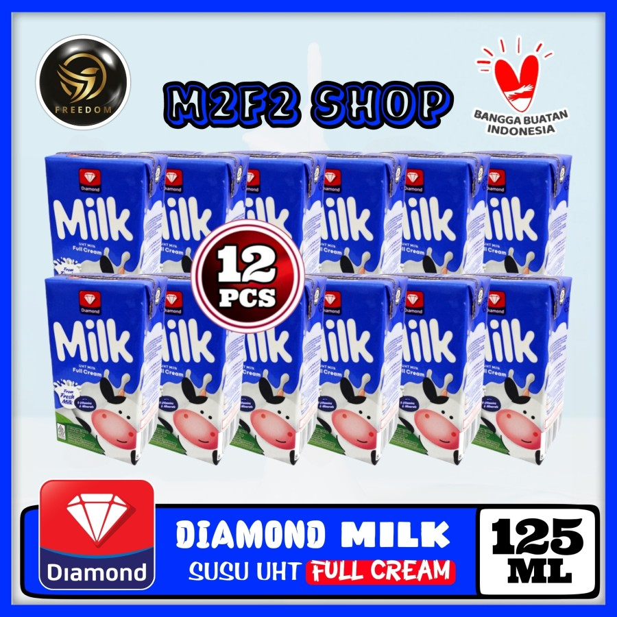 Jual DIAMOND MIlk Susu Kotak UHT Full Cream | Plain - 125 ml (Kemasan 12 Pcs) | Shopee Indonesia