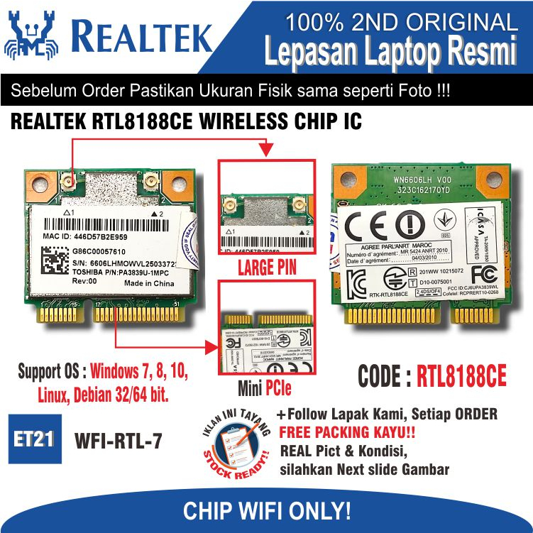 Jual ET21 WFI-RTL-7 Internal WiFi Card WiFi Chip Laptop Notebook ...