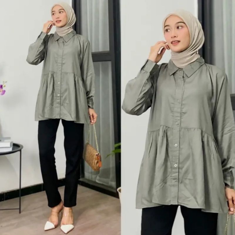 Jual Blouse Wanita Lengan Panjang Atasan Rayon Polos Ld 110cm | Shopee ...