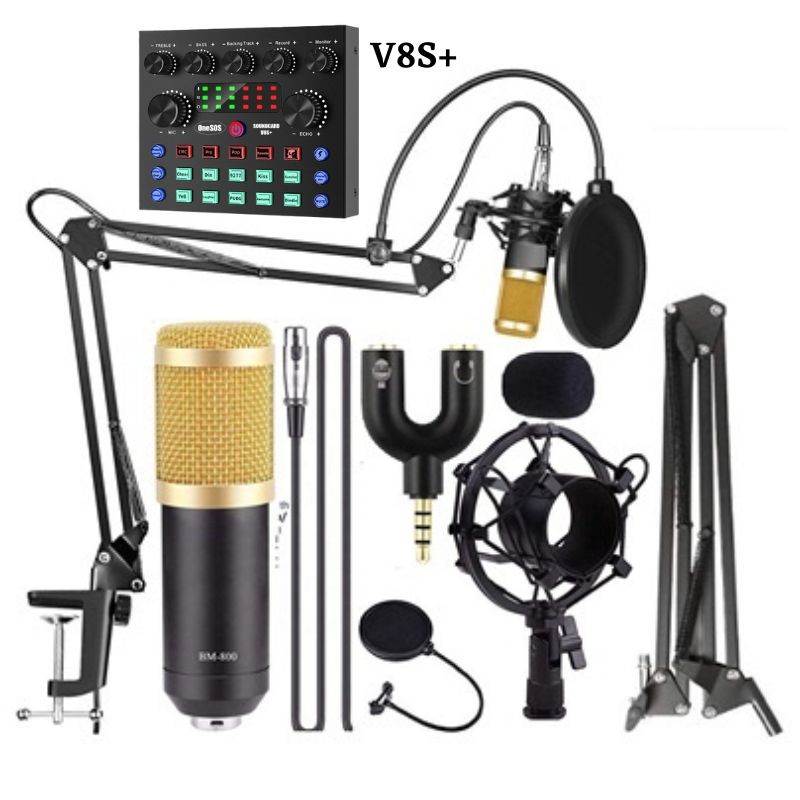 Jual Promo Super Lengkap Mic Condenser BM800 + Stand + Pop Filter + Soundcard V8S V8S+ Bluetooth ...