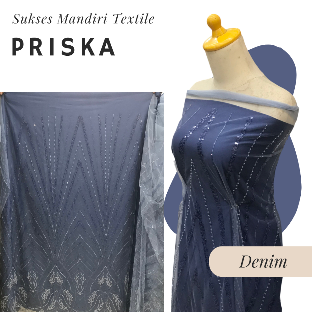 Jual [PRISKA] Brokat Brukat Tile Payet Premium Mewah Warna Denim Biru ...