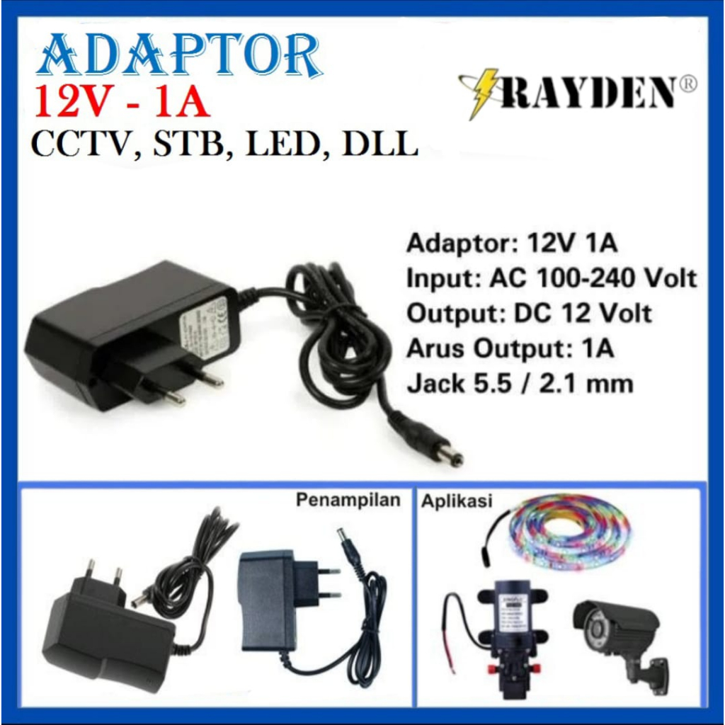 Jual Adaptor DC 12V 1A Kabel Jek Jack CCTV STB Kamera Video Lampu LED ...