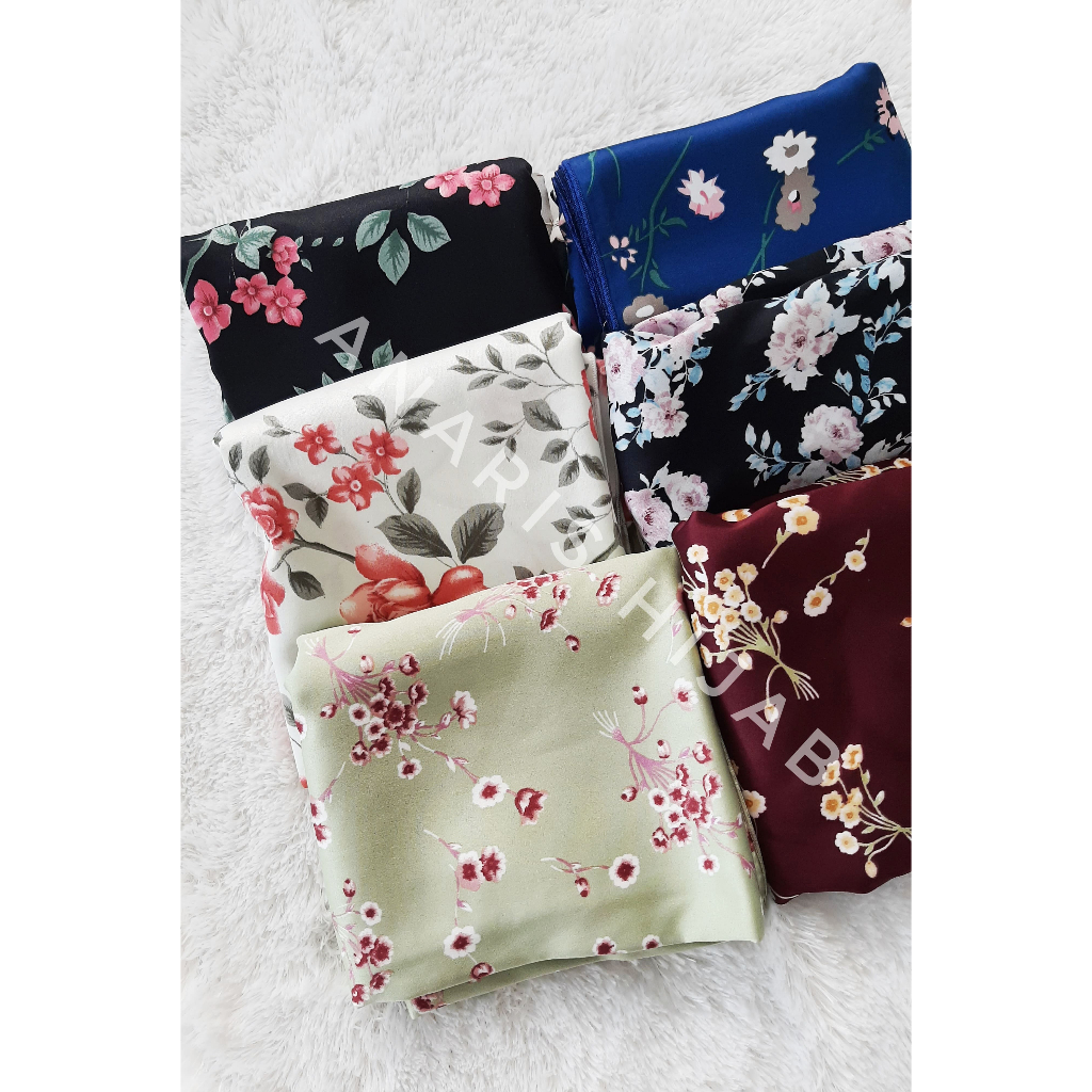 Jual Hijab Silk motif segi empat /Jilbab Maxmara Motif/Jilbab Silk Satin Motif Bunga Cantik ...